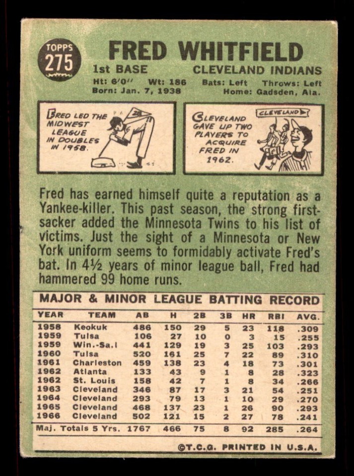 1967 Topps Baseball #275 Fred Whitfield VG *e2 | eBay