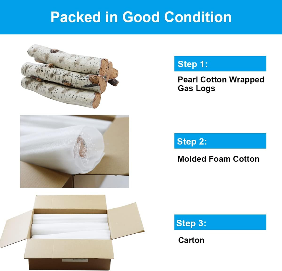 White Birch Log Set for Gas Fireplaces & Fire Pits - 6PCS Ceramic Logs ...