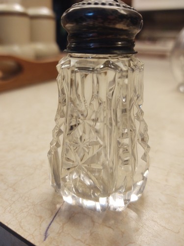 Antique Sterling Silver Crystal Cut Glass Pepper & Salt Shakers ...