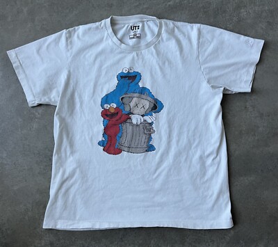 KAWS x Uniqlo x Sesame Street Companion Trash Can T-Shirt White EUC ...