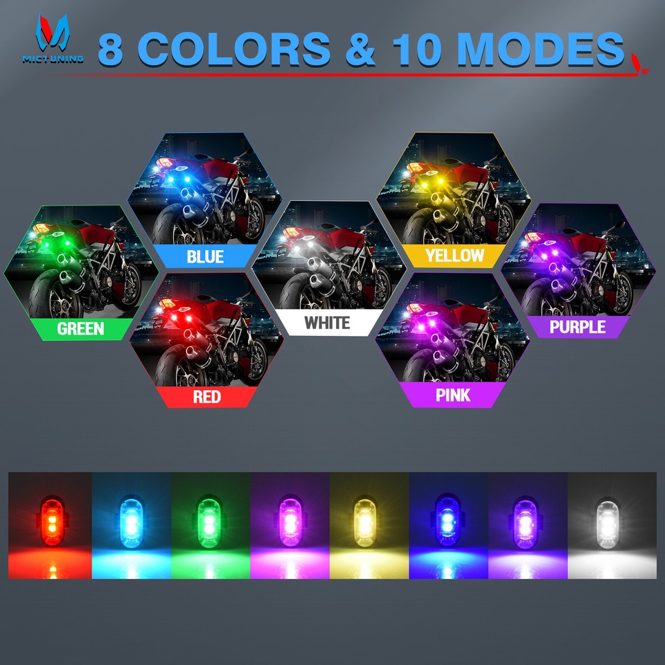 8Pcs RGB LED Strobe Light Wireless Remote Control Motorcycle Car Bike ...
