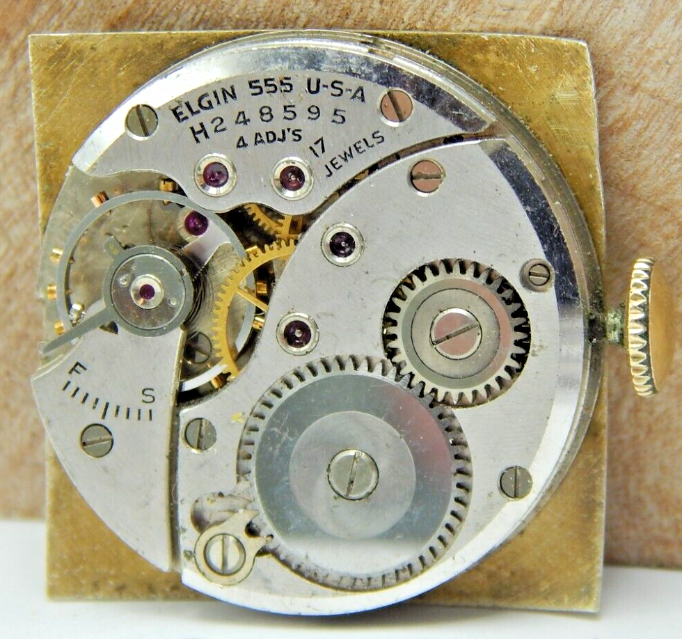 Vintage 1950 Elgin 555 8/0s 17 jewel 4 Adjustment men's wrist watch ...