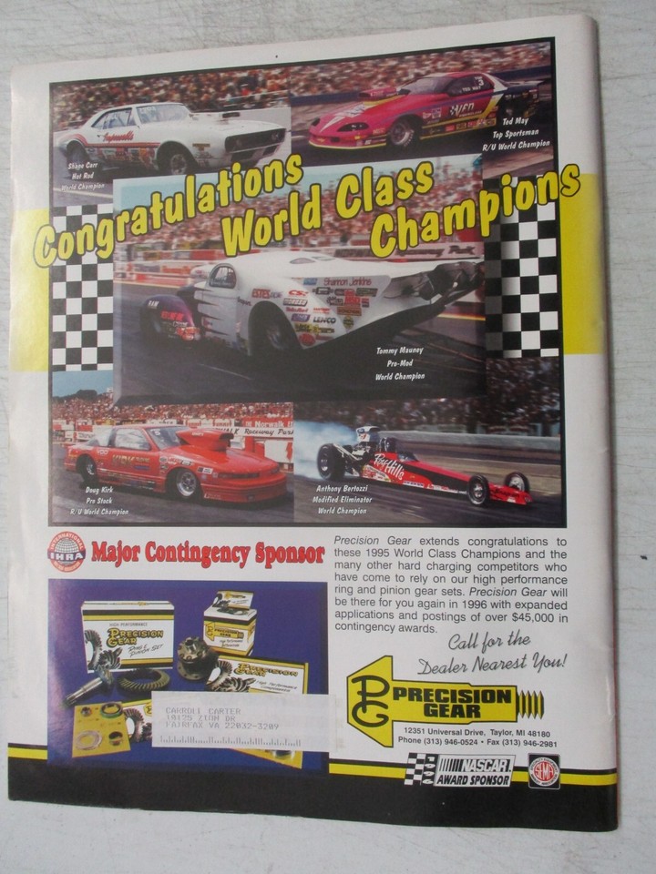 IHRA DRAG REVIEW MAGAZINE FEB 1, 1996 SHANE CARR GARY BINGHAM SPORTSMAN ...