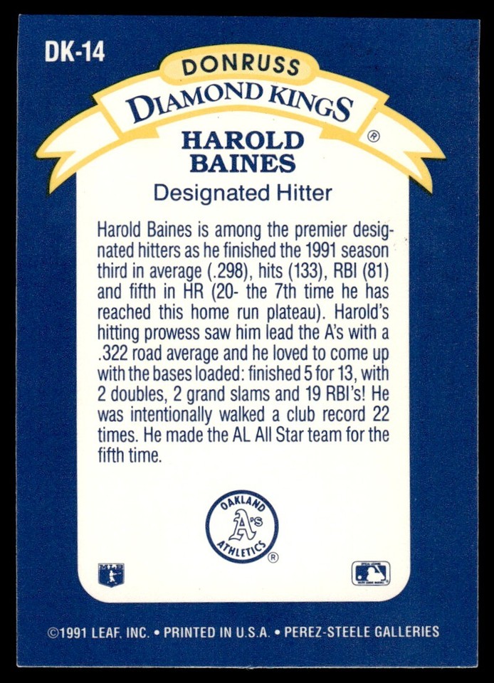 1992 Donruss Diamond Kings Harold Baines #DK-14 | eBay