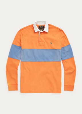 Polo Ralph Lauren Mens S Color Block Orange Blue Striped Rugby shirt ...