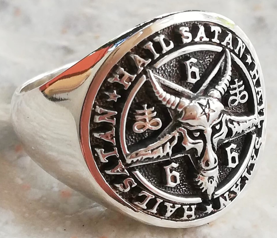 Sterling Silver 925 Baphomet Memento Mori Occult Illuminati Lucifer Satan Ring | eBay