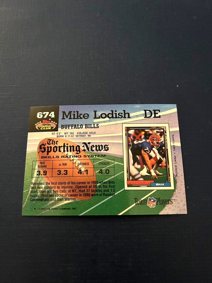 1992 Stadium Club Football High Number Mike Lodish RC #674 Set Break NM ...