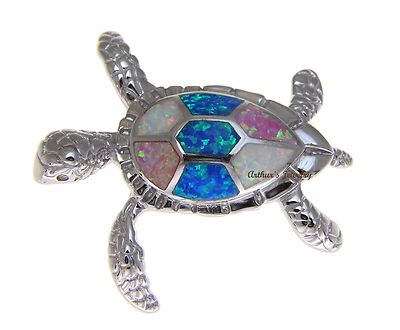 INLAY TRICOLOR OPAL HAWAIIAN SEA TURTLE PENDANT 925 STERLING SILVER ...