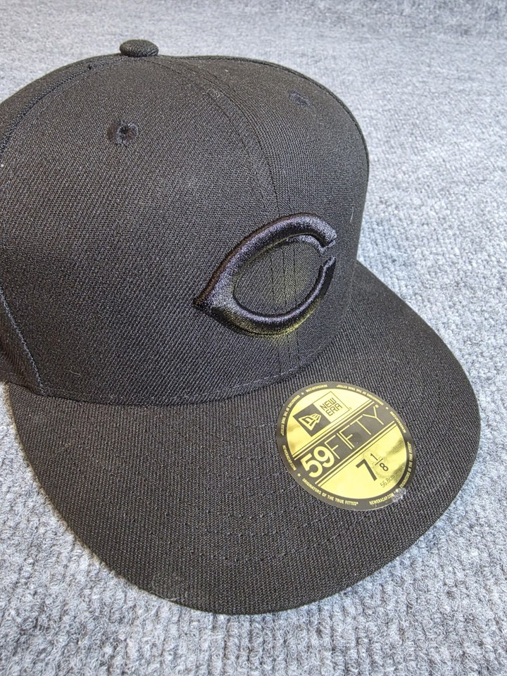 $55 Cincinnati Reds Hat Cap Size 7 1/8 New Era 59FIFTY Black Fitted MLB ...