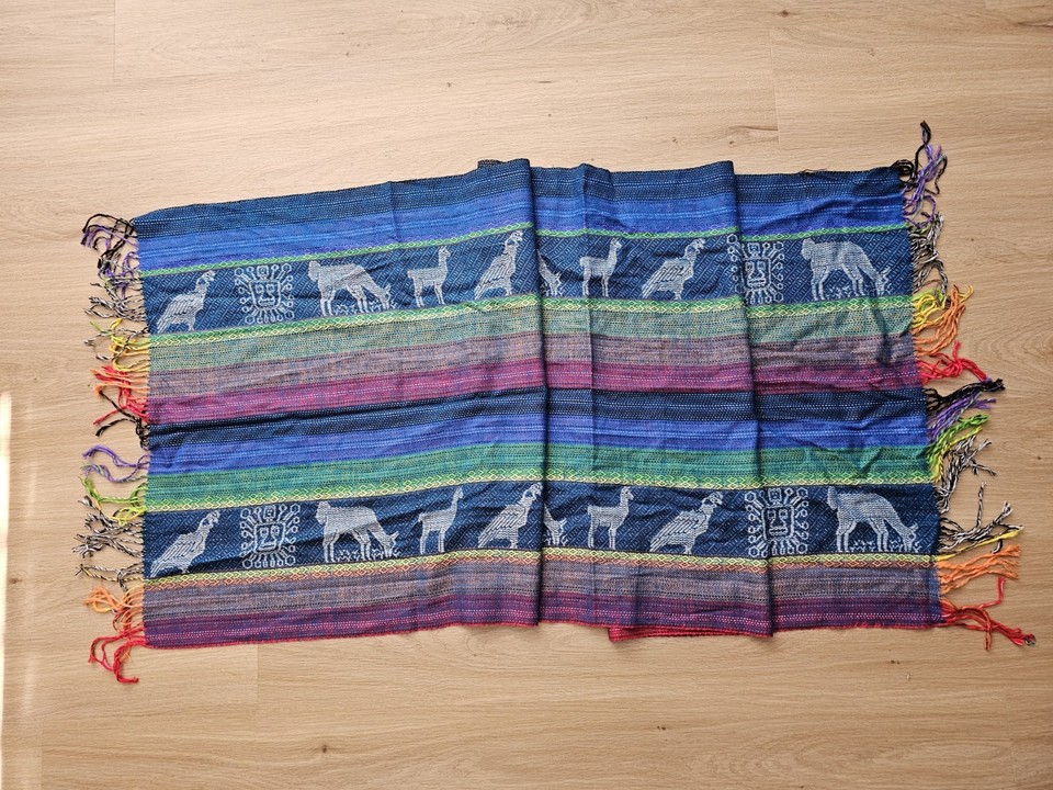 Genuine Peruvian Alpaca Scarf Shawl Rainbow Tasseled Large Size Peru ...