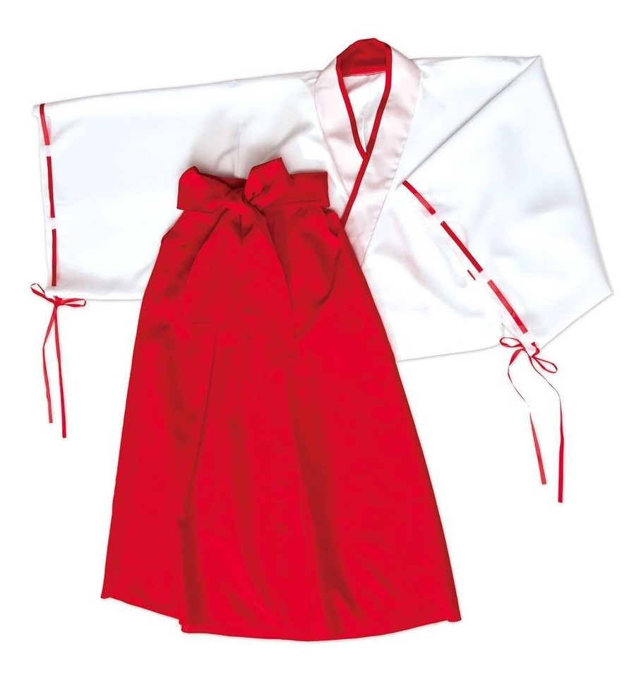 Cosplay Shrine Maiden Costume Red Female Flexible Size Top Skirt Ribbon ...