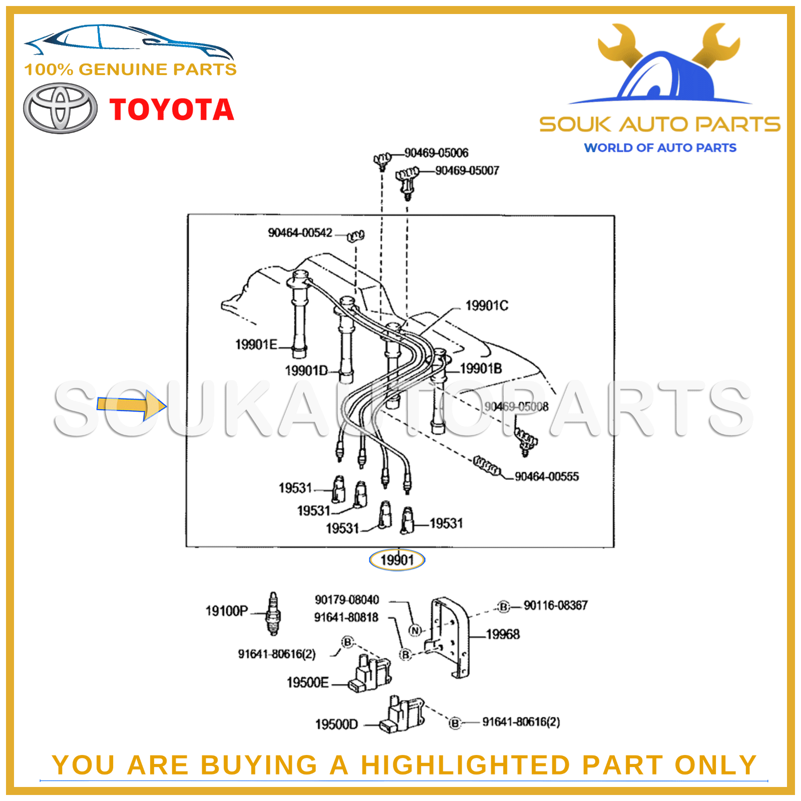 90919-22387 Genuine Toyota CORD SET, COIL & SPARK, W/RESISTIVE ...