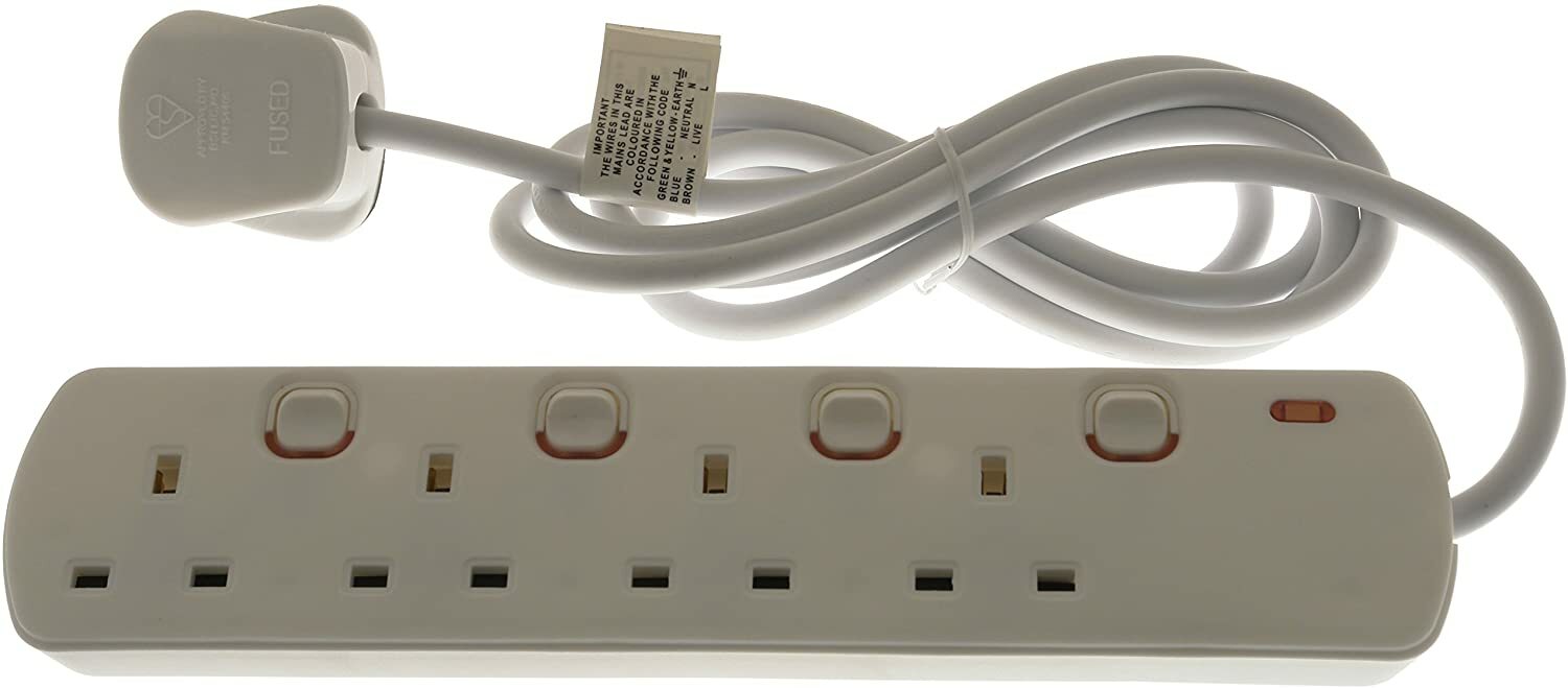Switched Extension Socket 2 m 4-Way - White | eBay UK