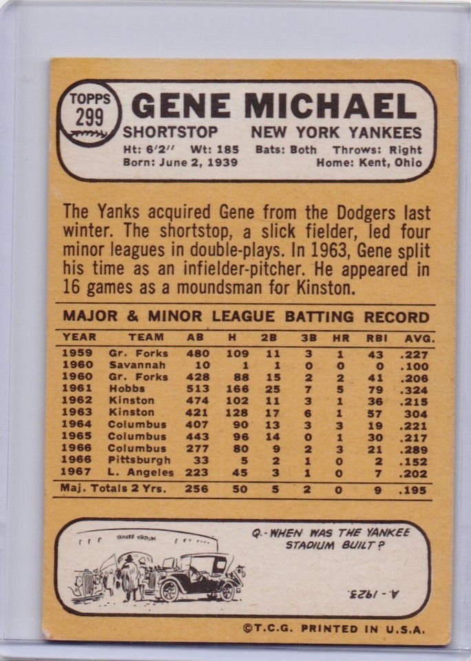 1968 Topps #299 Gene Michael Yankees | eBay