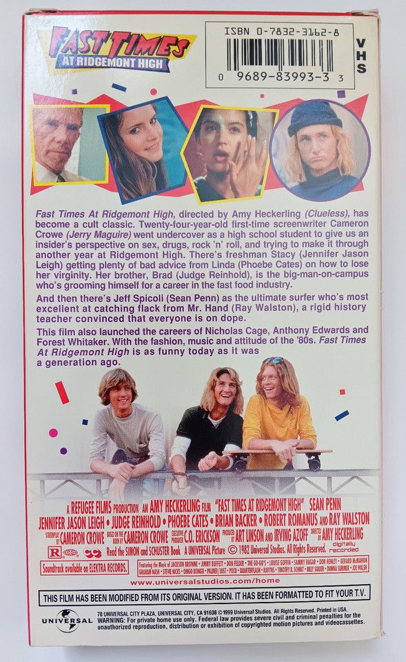 Fast Times at Ridgemont High (VHS, 1999) Sean Penn, Jennifer Jason ...