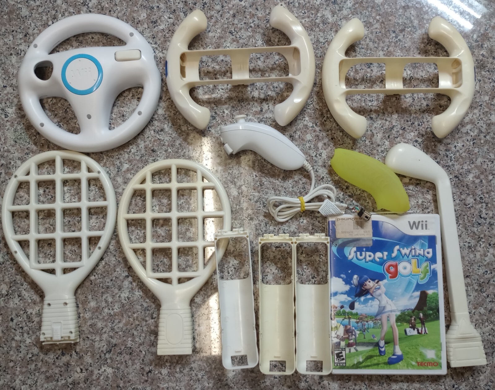 Lot Of Nintendo Wii Accessories Steering Wheel, Tennis, Golf Club, and ...