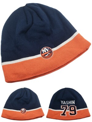 New York Islanders New Fanatics Yashin 79 Blue Orange Skull Beanie Era ...