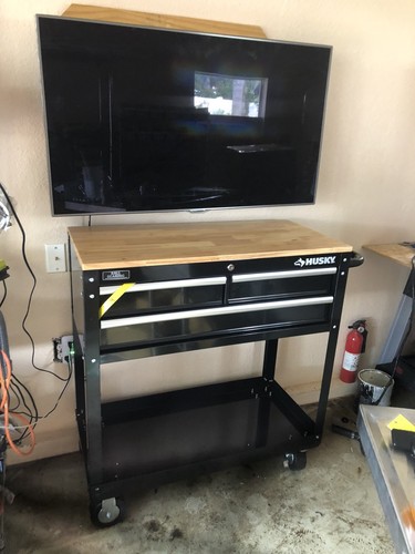 Husky HOUC3603B1QWK 36 inch 3-Drawer Rolling Tool Cart with Wood Top ...