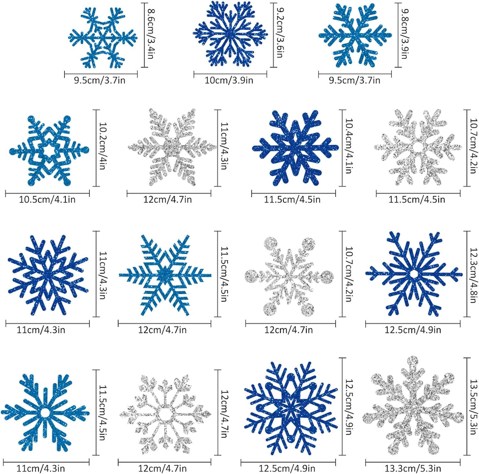 15Pcs Christmas Decoration Magnets Blue Silver Snowflake Refrigerator ...