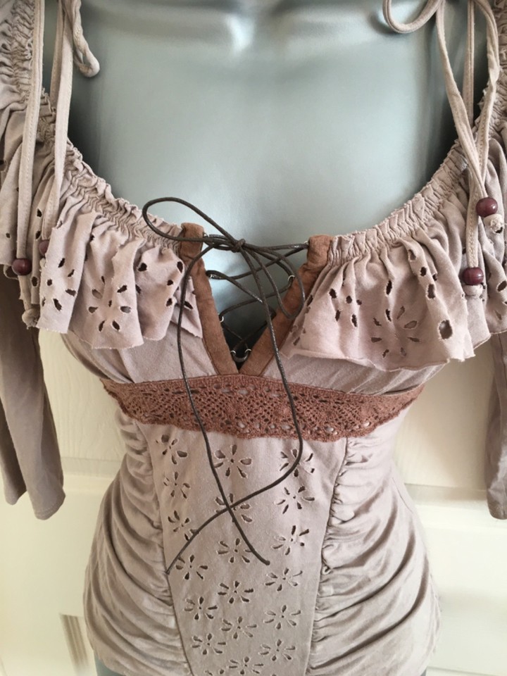 Jane Norman vintage Y2K rare beige ruffled milkmaid gypsy top size 12 ...