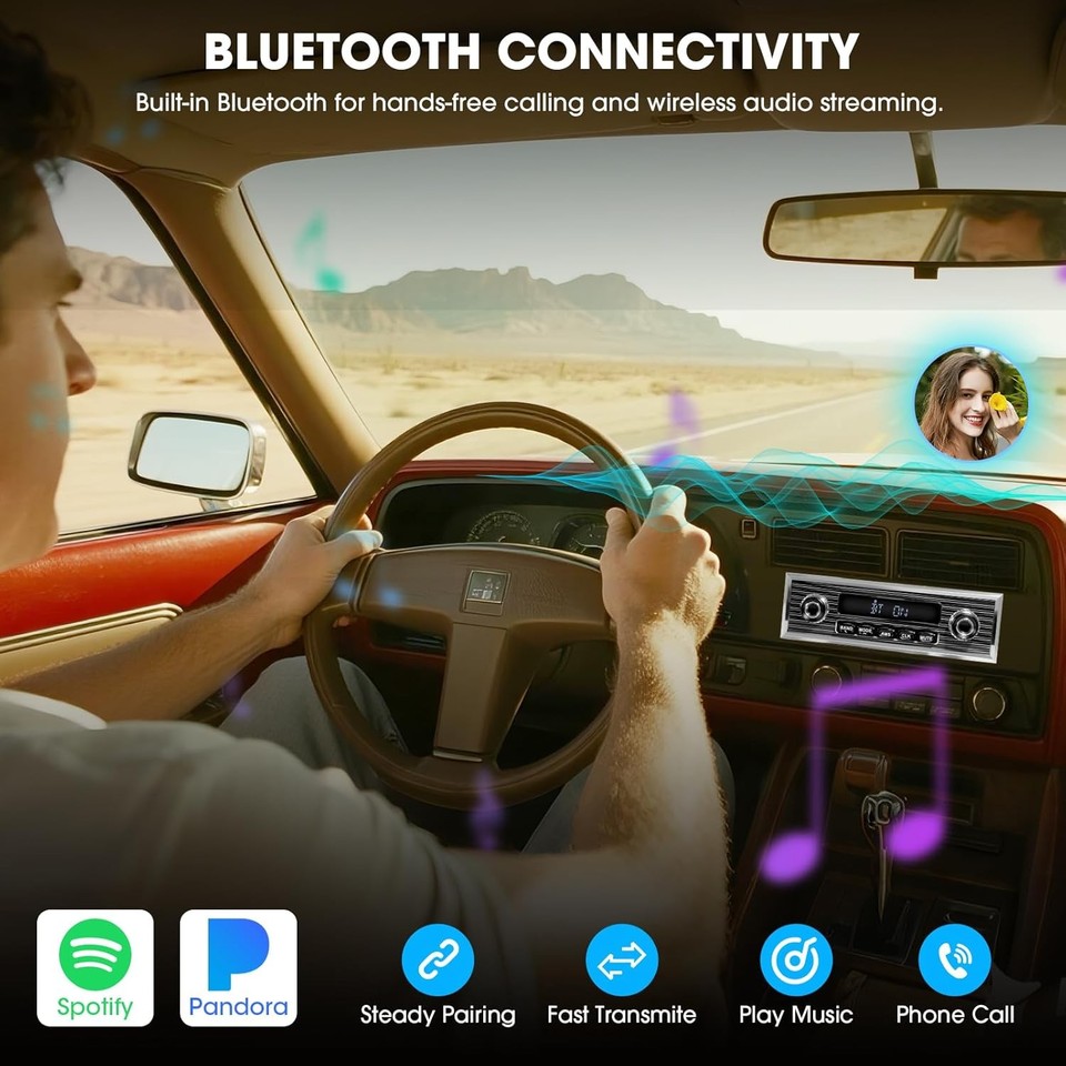 Bluetooth Retro Radio for Classic Vehicles: Single Din Vintage Stereo ...