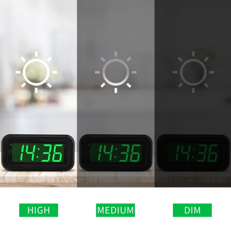 1.2 Inch Small Digital Alarm Clock, Green LED Display with Adjustable ...