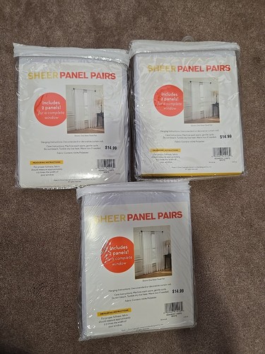 3 Packs Of Sheer Panel Pairs 59x72 In. Kennedy White | eBay