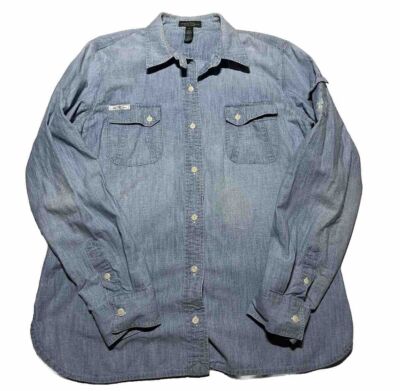 Lauren Ralph Lauren Chambray Shirt Womens Button Up Size Large Chin ...
