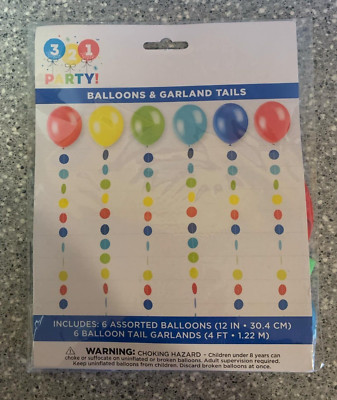 3 2 1 321 Party Balloons and Garland Tails Free Shipping USA 6 Count CT ...