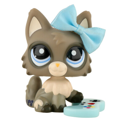 Pet Shop LPS Wolf Cat Persian Cat 1953 Grey Black Blue Dot Eyes with ...