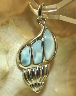 14.5MM 925 SILVER NATURAL LARIMAR HAWAIIAN TRITON'S TRUMPET SEASHELL ...