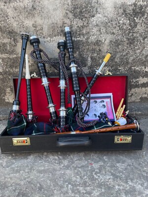 Full Size Professional Black Bagpipe Rosewood Silver Mounts Mackenzie ...