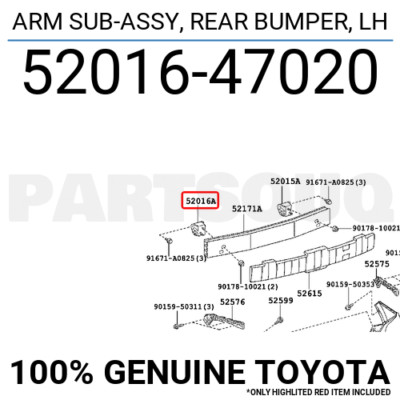 5201647020 Genuine Toyota ARM SUB-ASSY, REAR BUMPER, LH 52016-47020 | eBay