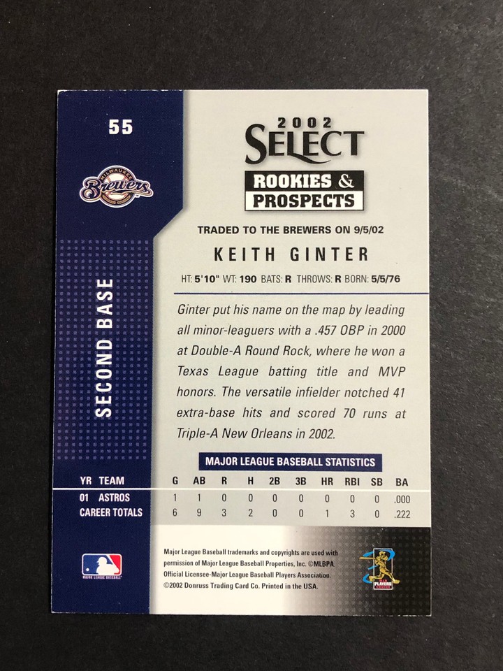 Keith Ginter Astros Signed 2002 Donruss Select Rookies Baseball card ...