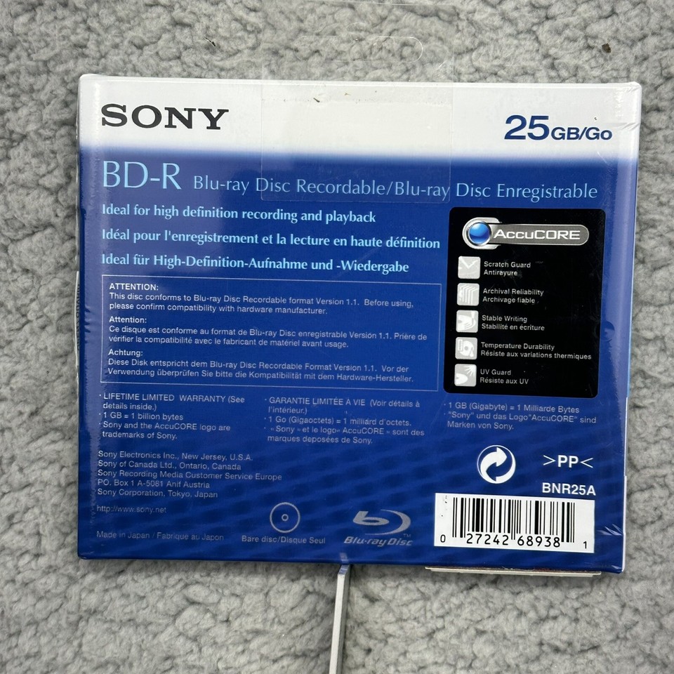 NISP Sony Full HD 1080 Recordable BD-R Blu-Ray Disc 25GB 1-2X New ...