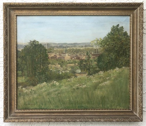 AMERICAN IMPRESSIONIST Painting ~ MAINE CITY VIEW ~ c1900 Landscape ...