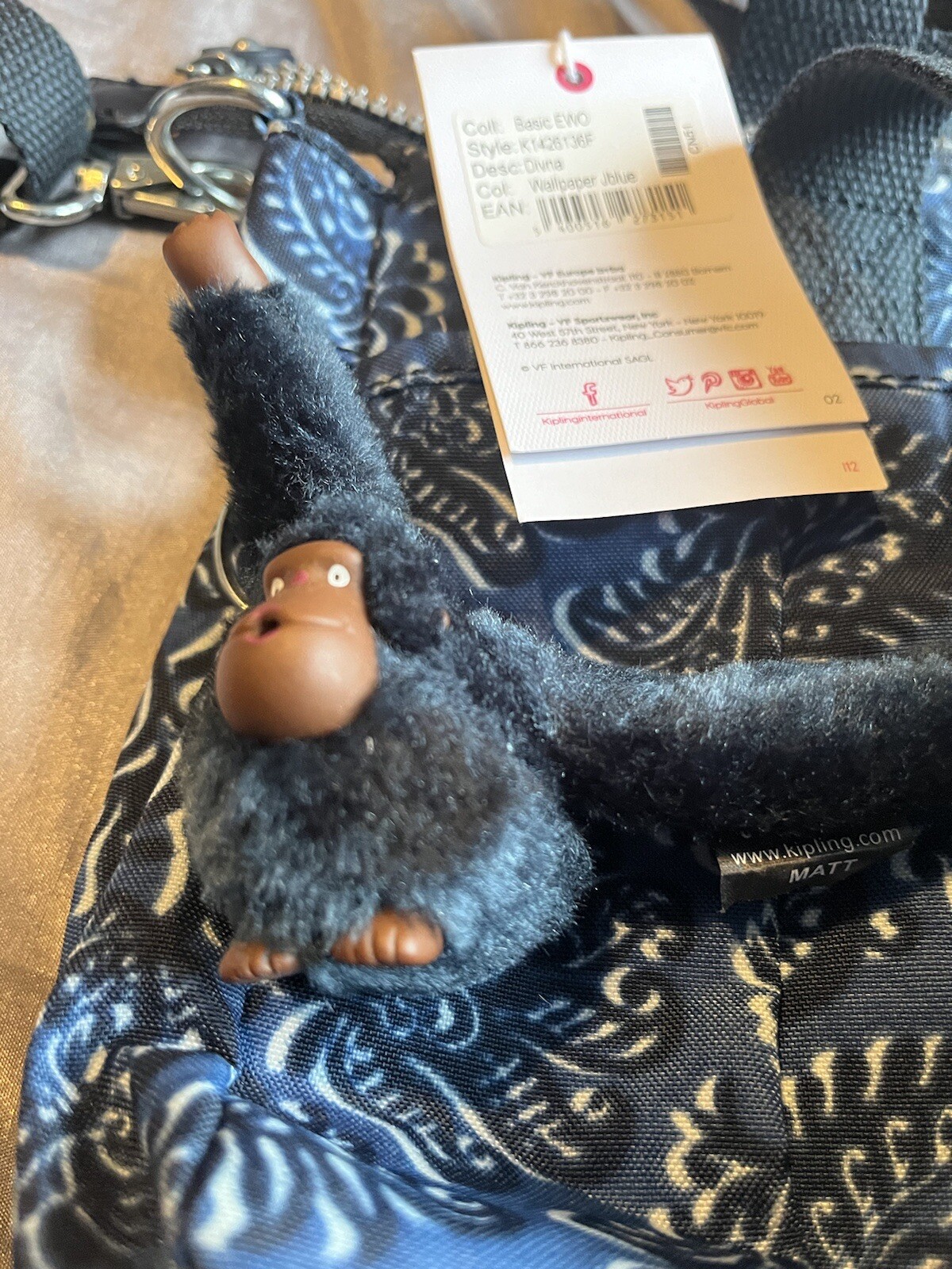 Kipling Davina Bag Blue Pattern New With Tags & ‘Matt ‘ Monkey ...