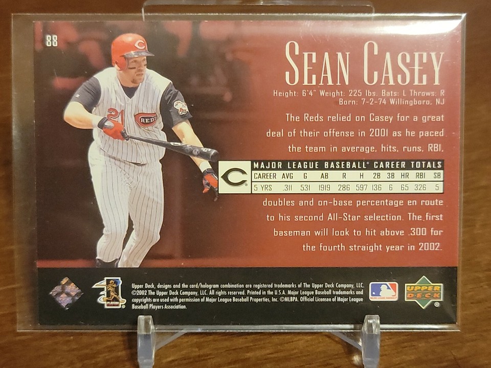 2002 UPPER DECK PIECE OF HISTORY #88 SEAN CASEY BASEBALL CARD ...