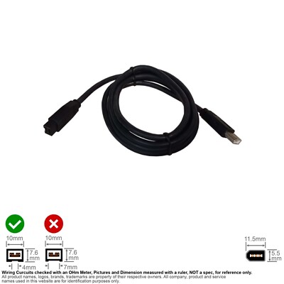 Cable Firewire IEEE 1394 1394B BETA 9-Pin 1394A 6-Pin Black 6FT #142529 ...