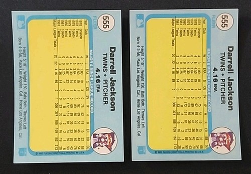 1982 Fleer #555 Darrell Jackson Baseball Card Error Variation Lot RED ...