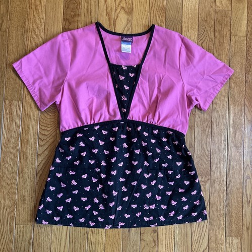 Pink Panther Scrub Shirt Womens Small Pink Black Medical Short Sleeve ...