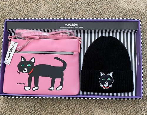 Marc Tetro Black Cat Pink Double Zip Crossbody Bag & Black Beanie Gift ...