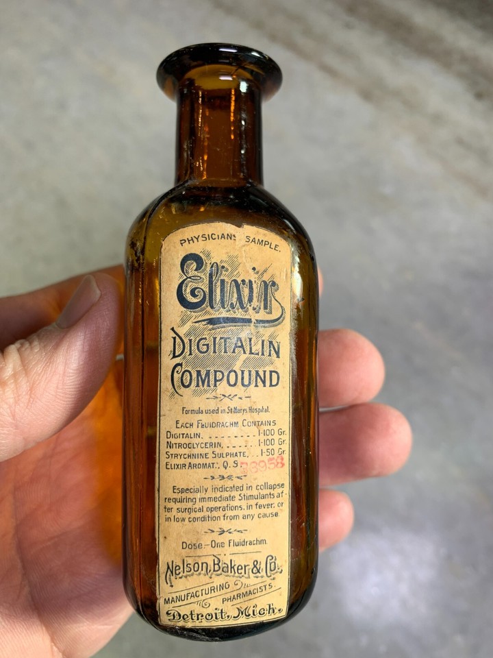 ANTIQUE NELSON BAKER & Co ELIXIR QUACK MEDICINE BOTTLE LABEL DETROIT ...