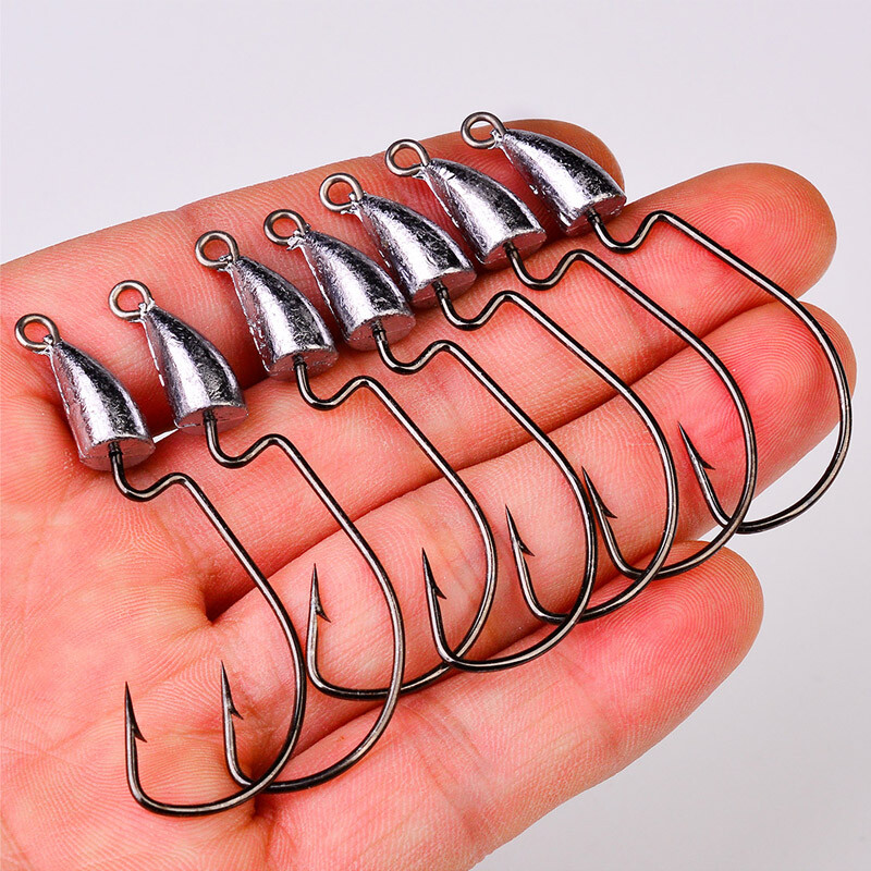 10pcs Bullet Jig Heads Swimbait Fishing Hooks Weedless Offset Weighted Hook | eBay
