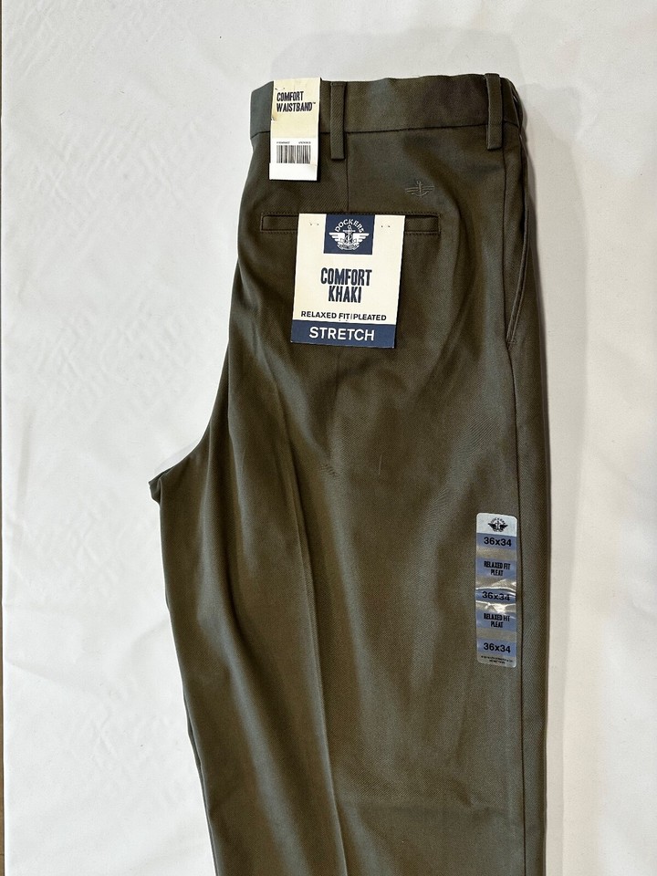 Dockers Grey Comfort Khaki Pleated Relaxed Fit Pant Size W36 X L34 | eBay