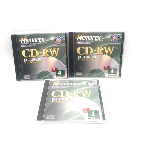 Lot Of 3 Memorex CD-RW 650 MB 74 Minute 4X Platinum ReWritable Sealed ...