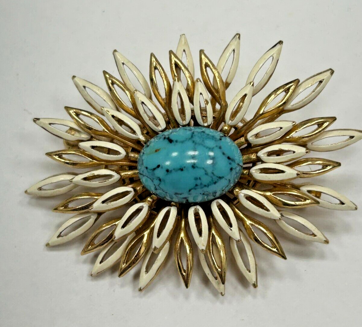 Vintage Signed Crown Trifari Turqouise Brooch Yellow … - Gem