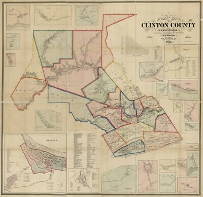 24" x 24" 1862 Map of Clinton County, Pennsylvania | eBay