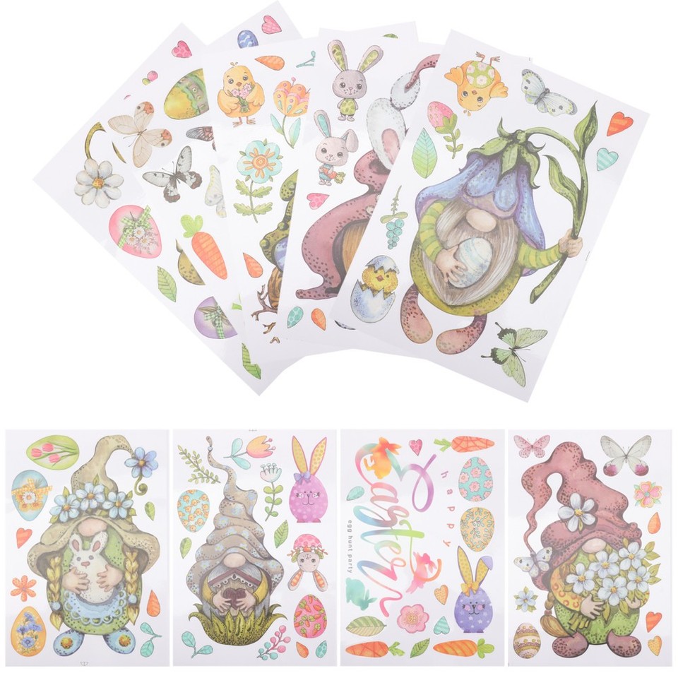 1 Set Easter Gnome Stickers Adhesive Door Decals Cartoon Glass Window ...