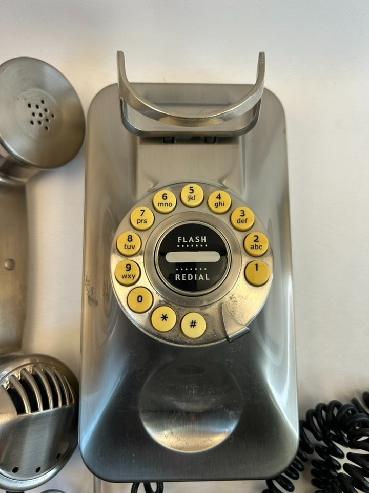Pottery Barn Grand Wall Telephone Silver Phone 1990’s Retro Style with ...